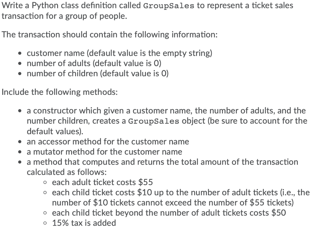 Solved Write a Python class definition called GroupSales to | Chegg.com