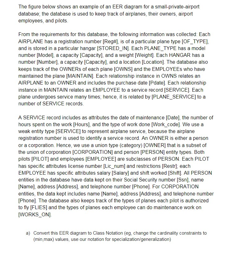 Solved The figure below shows an example of an EER diagram | Chegg.com
