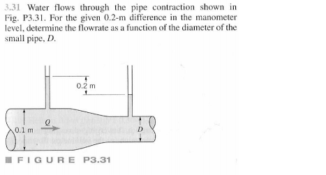 Solved 3.31 Water flows through the pipe contraction shown | Chegg.com