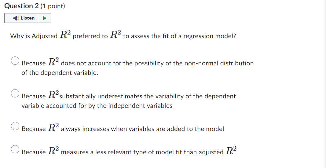 Solved Why is Adjusted R2 preferred to R2 to assess the fit | Chegg.com