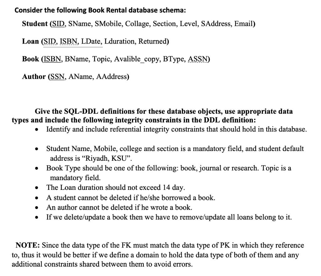 Consider the following Book Rental database schema: | Chegg.com