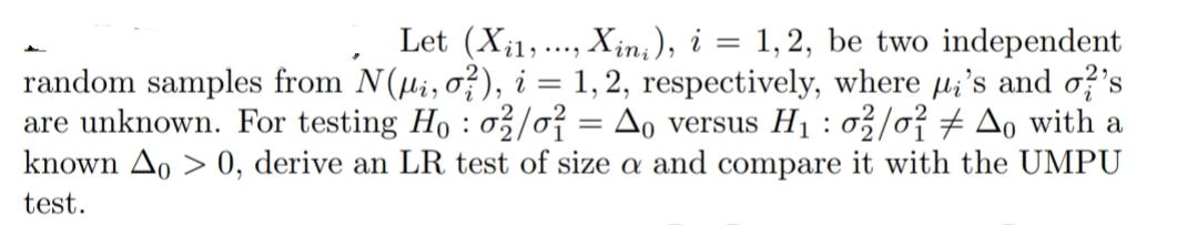 Solved Let (Xi1, ..., Xin;), i = 1, 2, be two independent | Chegg.com