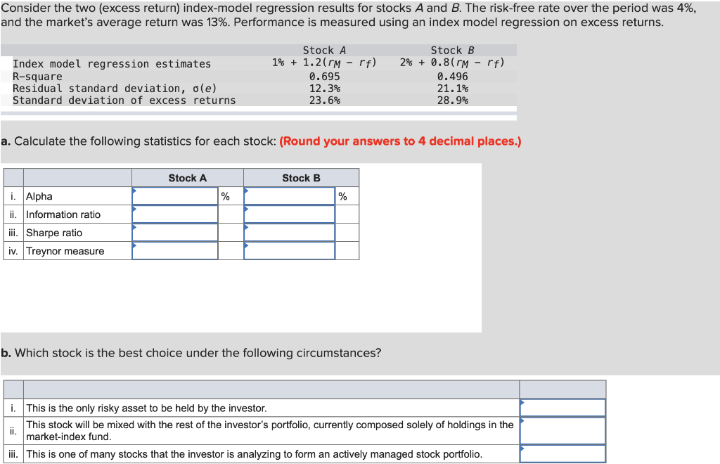 Consider the two (excess return) index-model | Chegg.com