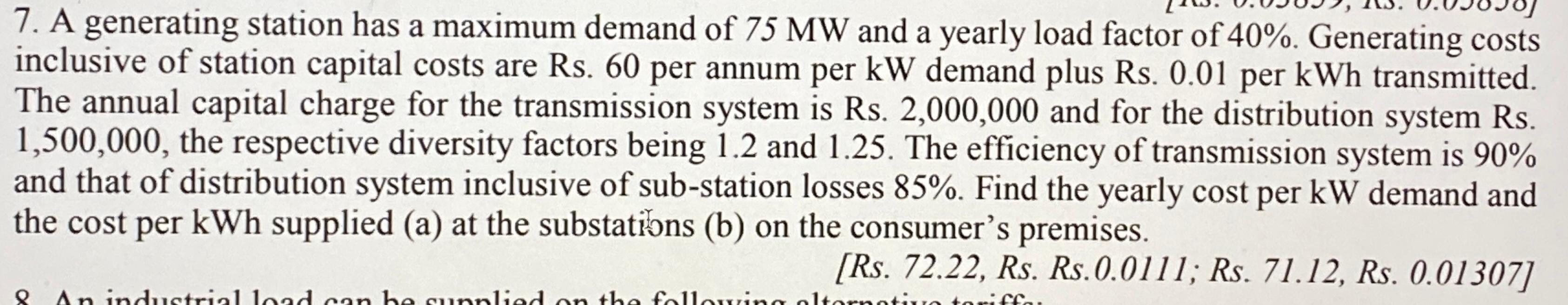 Solved 7. A generating station has a maximum demand of 75MW | Chegg.com