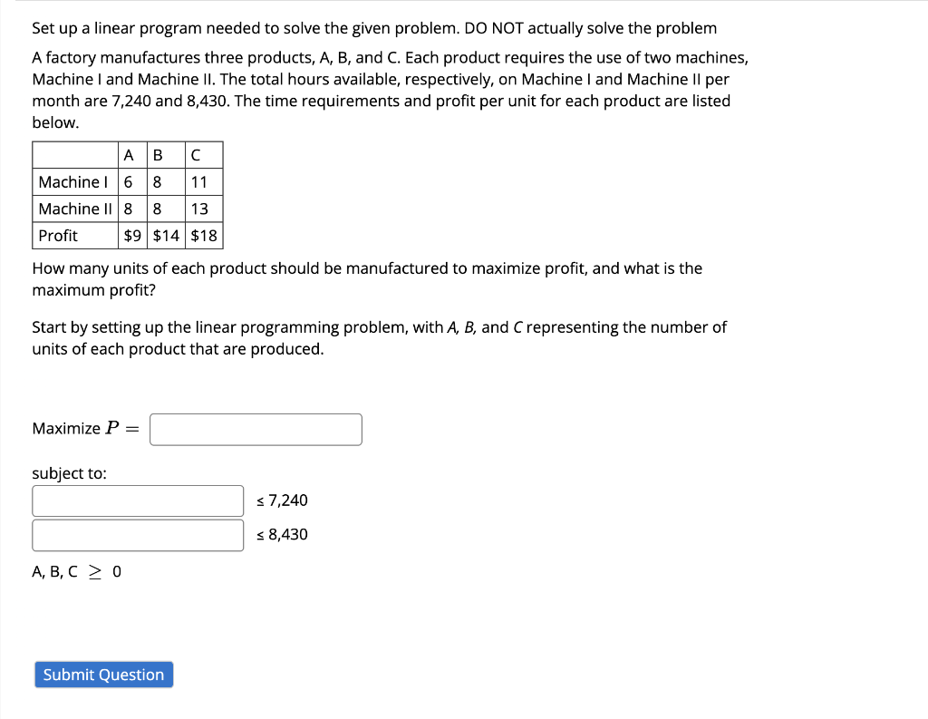 Solved Set up a linear program needed to solve the given | Chegg.com