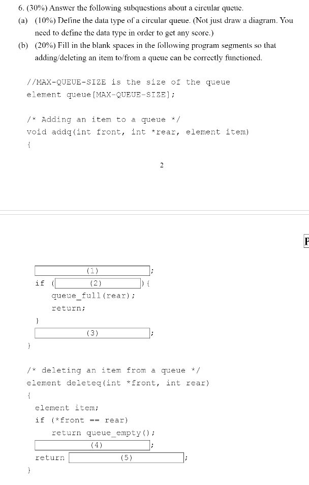 6. (30\%) Answer the following subquestions about a | Chegg.com