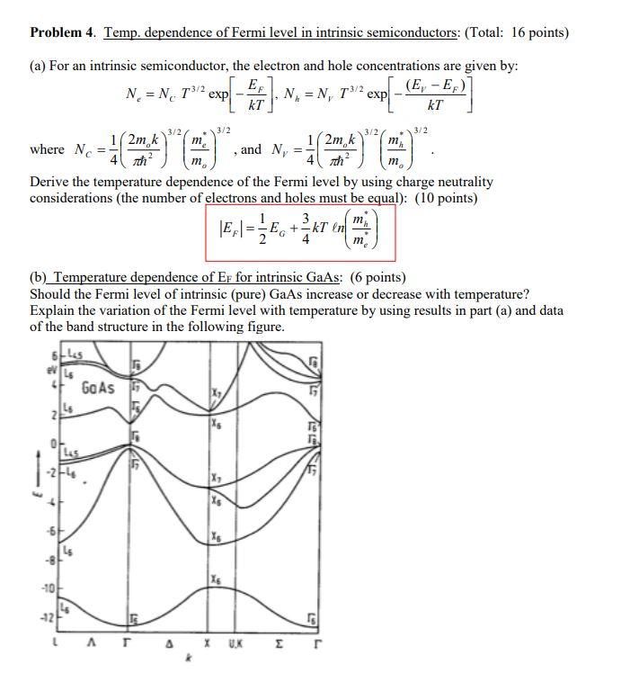 Solved Problem 4. Temp. dependence of Fermi level in | Chegg.com