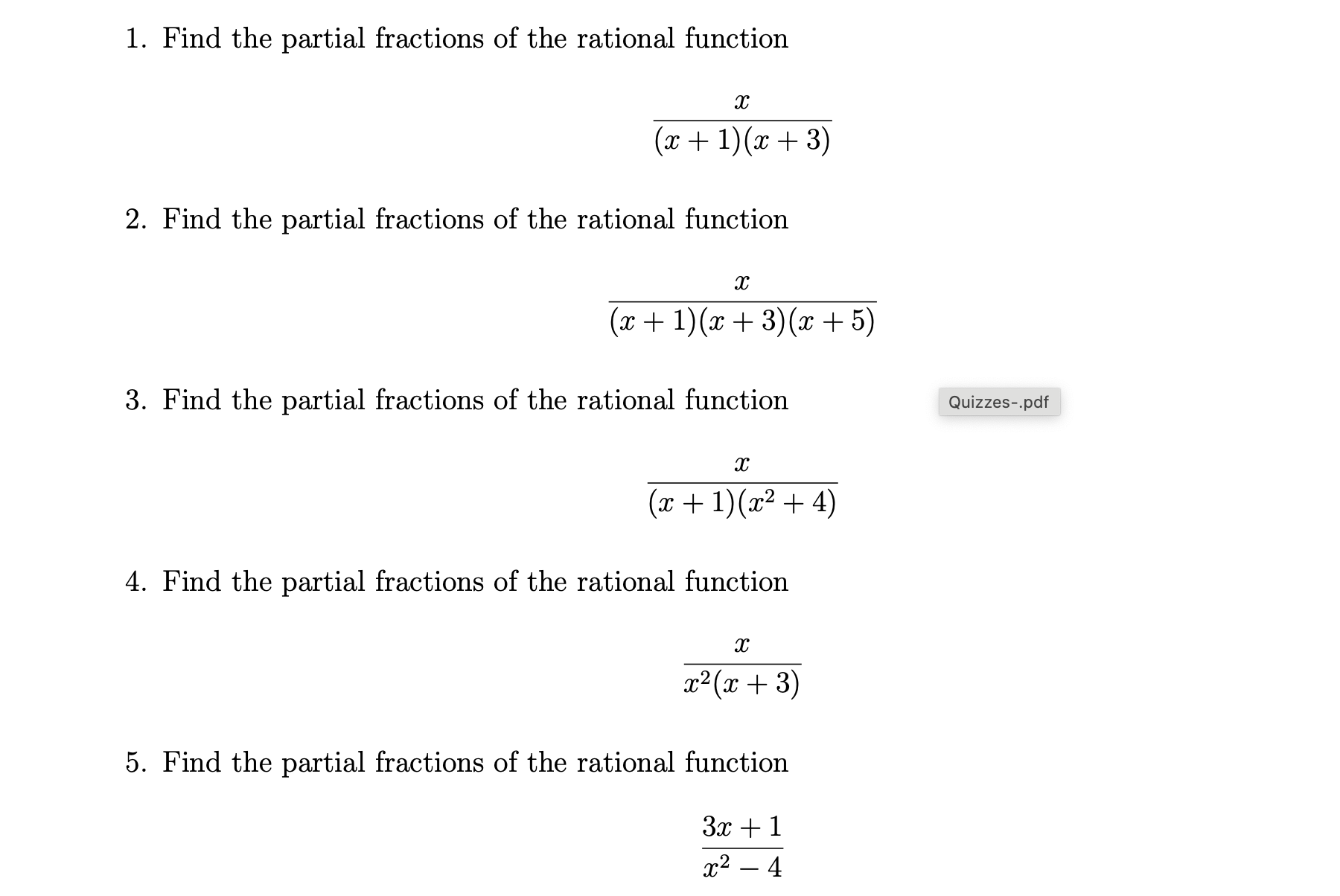 Solved 1. Find the partial fractions of the rational | Chegg.com