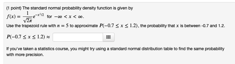 Solved The standard normal probability density function is | Chegg.com