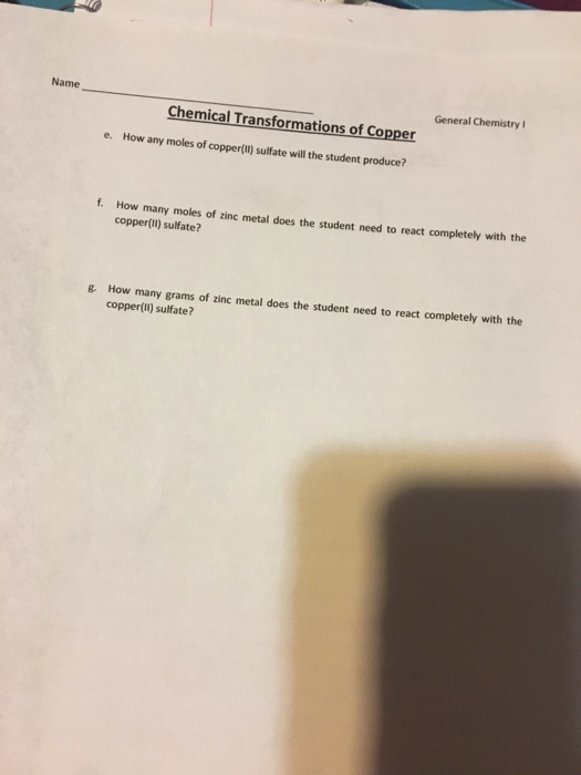Solved Name General ChemistryI Chemical Transformations of | Chegg.com