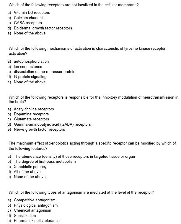 Solved Which of the following receptors are not localized in | Chegg.com