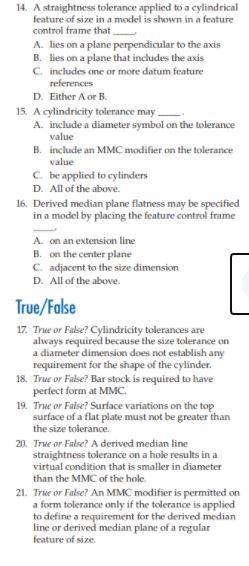 Solved 14. A straightness tolerance applied to a cylindrical | Chegg.com