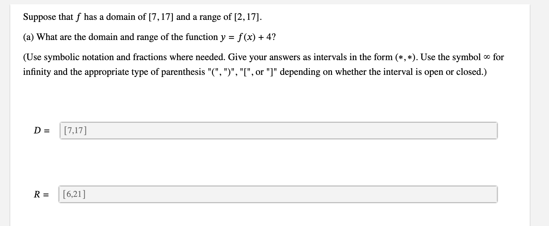 Solved Suppose that f ﻿has a domain of 7,17 ﻿and a range of | Chegg.com
