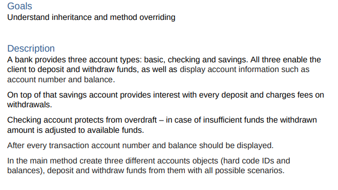 Solved Goals Understand inheritance and method overriding | Chegg.com