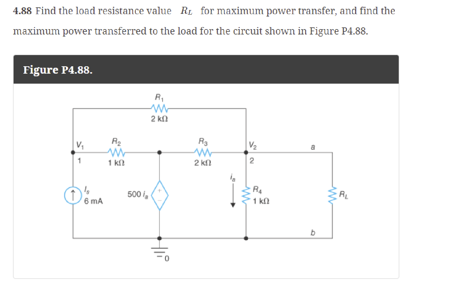 Solved 4.88 ﻿Find the load resistance value \( ﻿R_{L} \) | Chegg.com