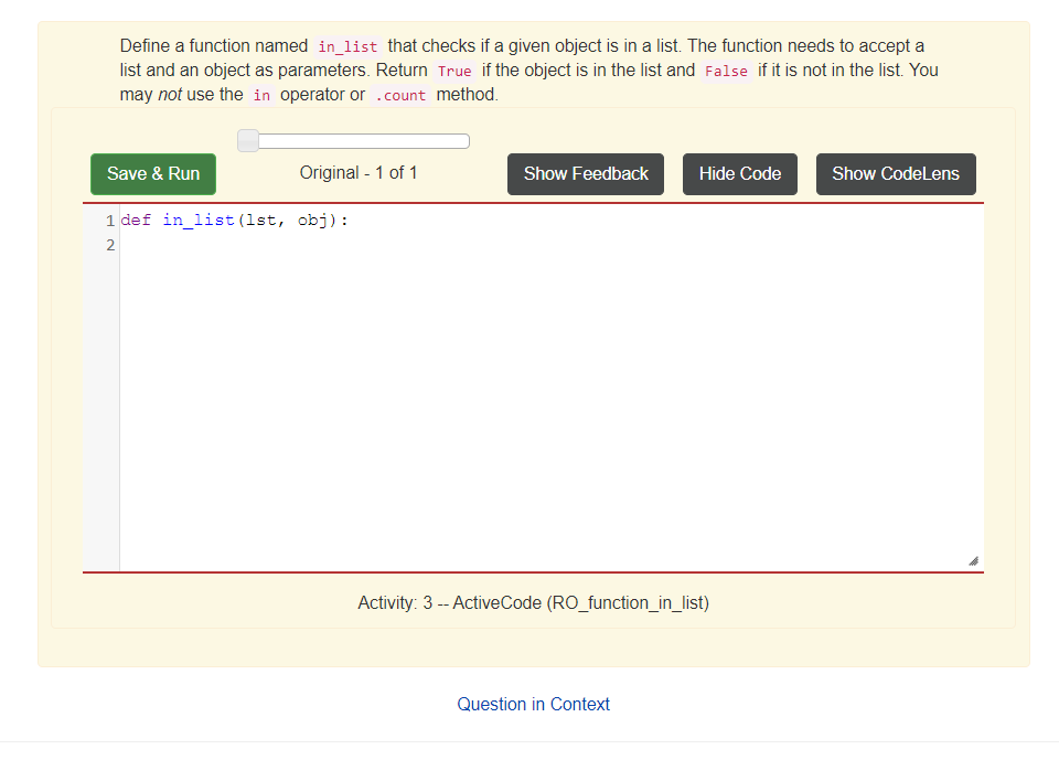Solved In Python: Define a function named in_list that | Chegg.com