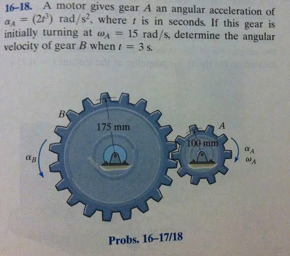 Solved 16-18. A motor gives gear A an angular acceleration | Chegg.com