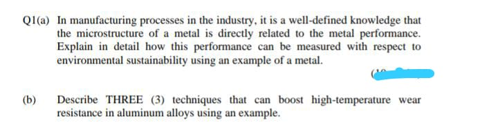 Solved Ql(a) In manufacturing processes in the industry, it | Chegg.com