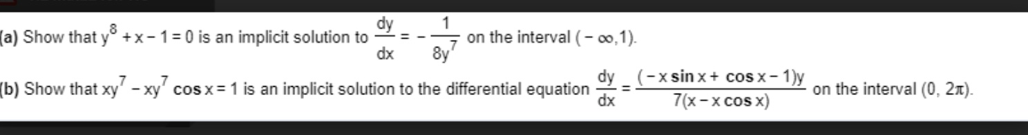 Solved (a) Show that y® +x-1=0 is an implicit solution to dy | Chegg.com