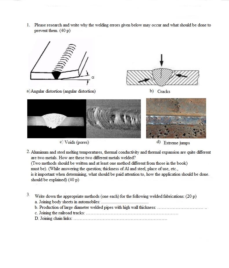 Solved 1. Please research and write why the welding errors | Chegg.com