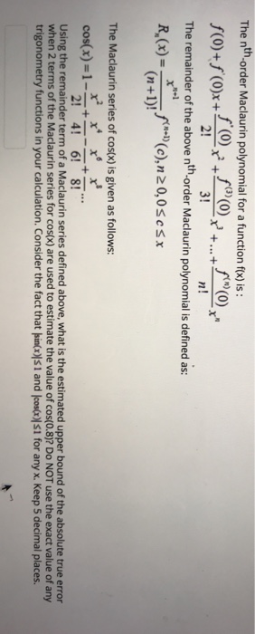 Solved The nth.order Maclaurin polynomial for a function | Chegg.com