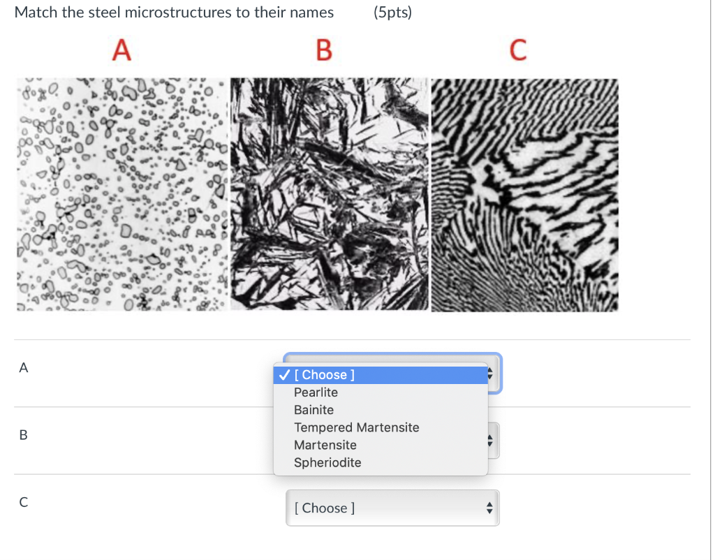 Solved Match the steel microstructures to their names (5pts) | Chegg.com