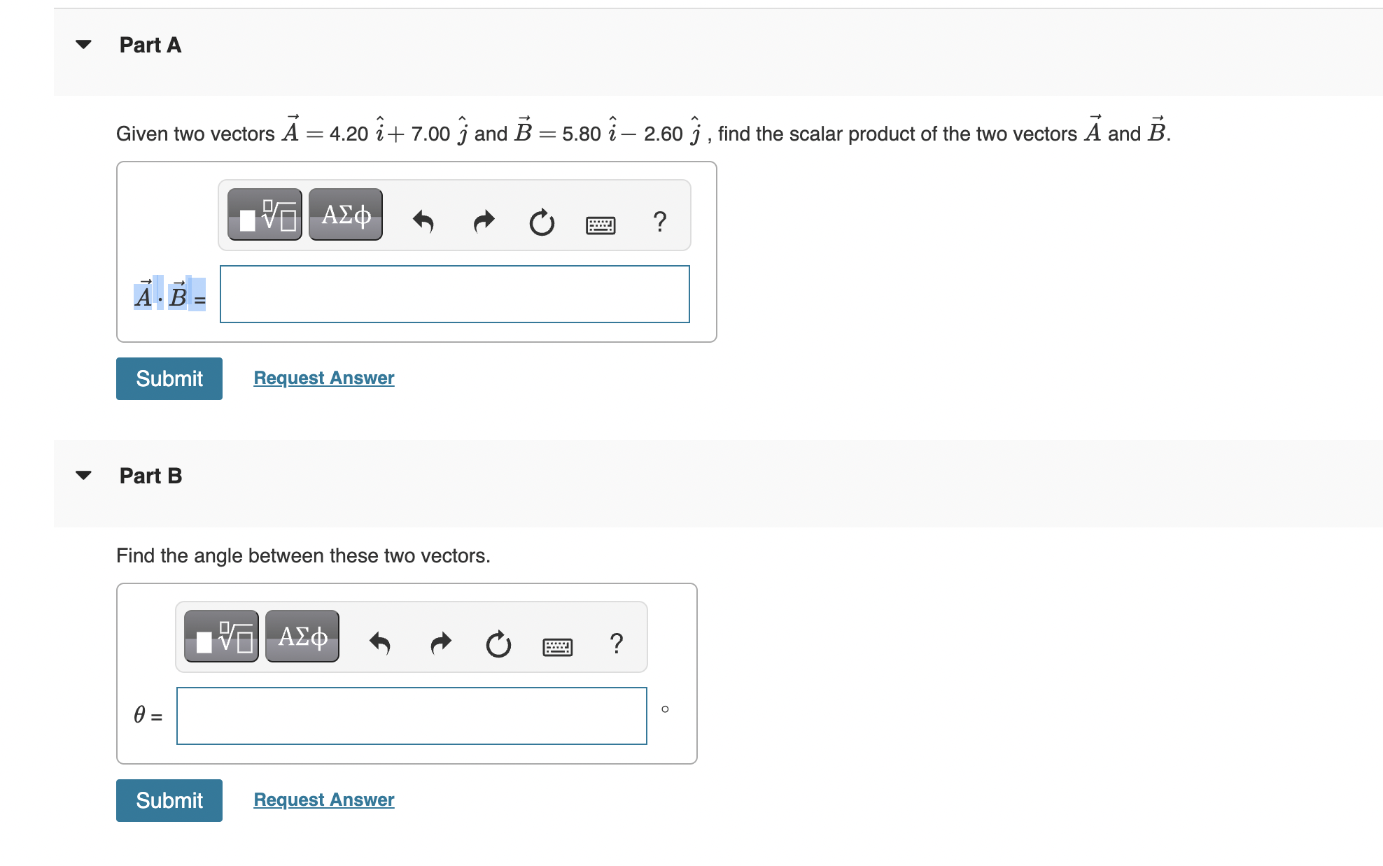 Solved Given two vectors A=4.20i^+7.00j^ and | Chegg.com