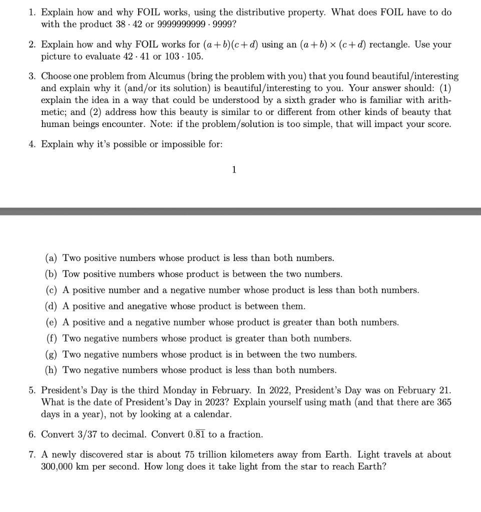 Solved 1. Explain how and why FOIL works, using the | Chegg.com