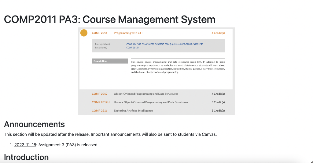 Solved Conp2011 pA3: course management system This course | Chegg.com