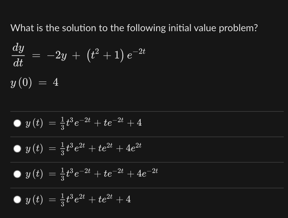 Solved What is the solution to the following initial value | Chegg.com