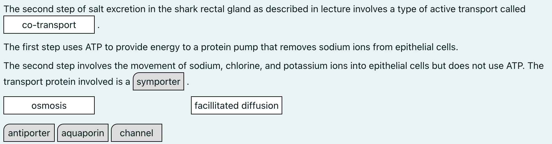 Solved The second step of salt excretion in the shark rectal | Chegg.com