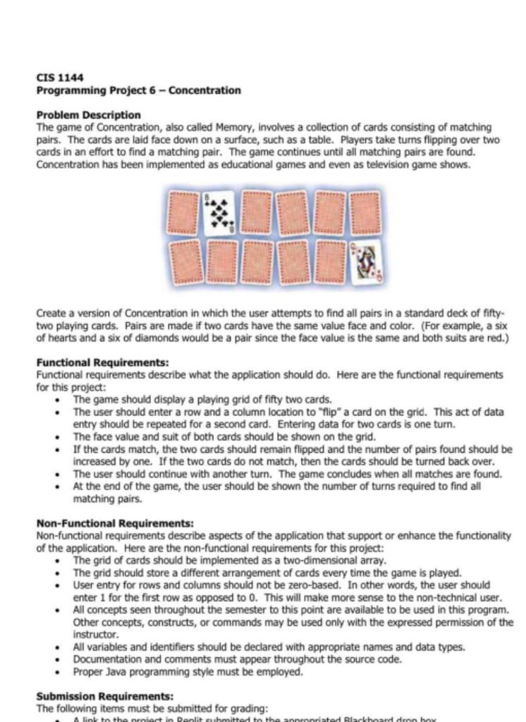 Solved Cis 1144 Programming Project 6 Concentration 