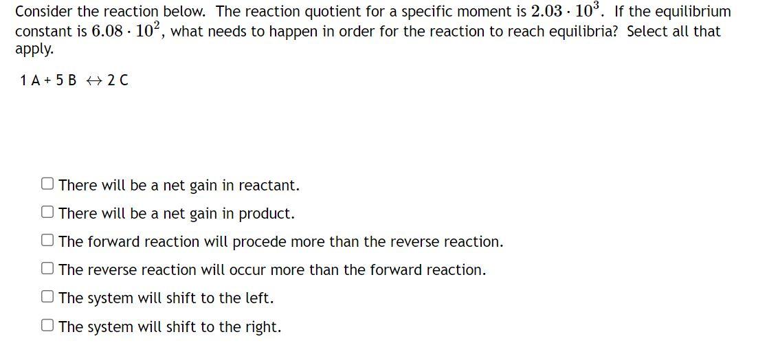 Solved Consider the reaction below. The reaction quotient | Chegg.com
