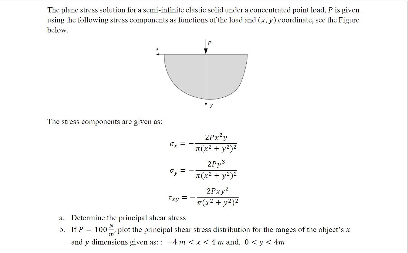 Solved The plane stress solution for a semi-infinite elastic | Chegg.com