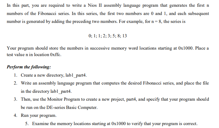 Solved In this part, you are required to write a Nios II | Chegg.com