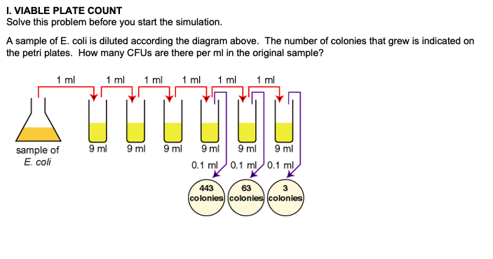 Solved I. VIABLE PLATE COUNT Solve this problem before you | Chegg.com