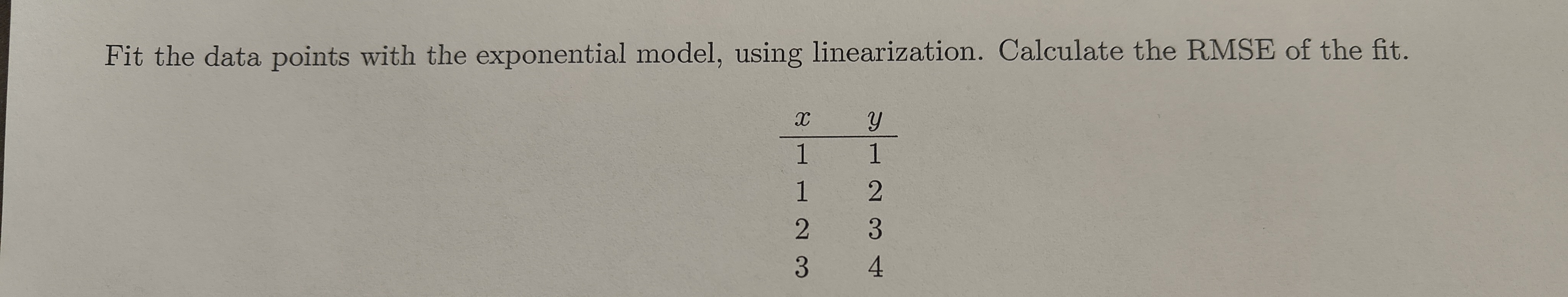 Solved Fit the data points with the exponential model, using | Chegg.com