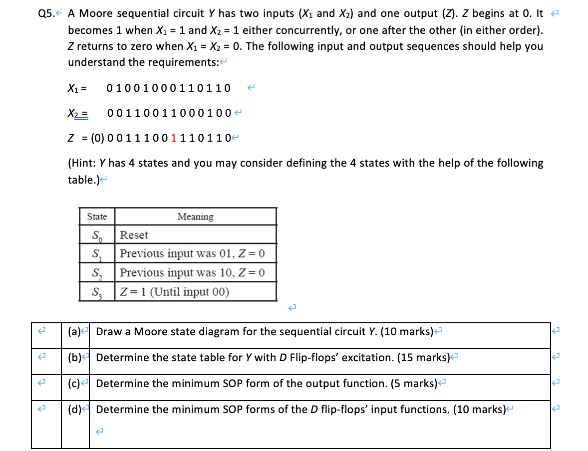 Solved Q5. A Moore sequential circuit Y has two inputs (X1 | Chegg.com