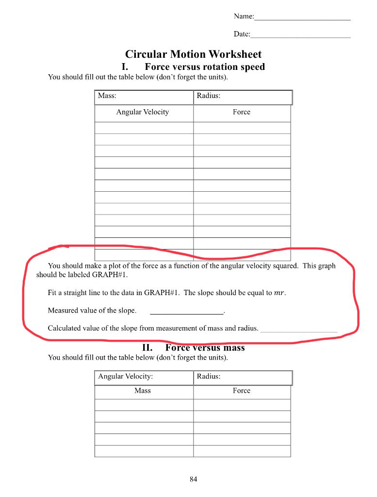 Solved Circular Motion Worksheet I. Force versus rotation | Chegg.com