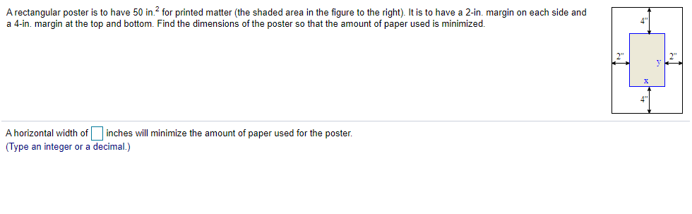 Solved A rectangular poster is to have 50 in? for printed | Chegg.com