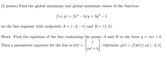 Solved 2 Points Find The Global Maximum And Global Minimum