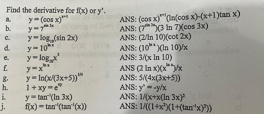 Solved Find the derivative for f(x) or y '. a. b. c. d. | Chegg.com