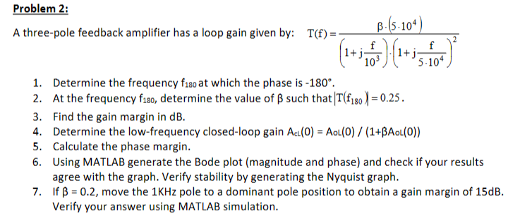 Solved A three-pole feedback amplifier has a loop gain given | Chegg.com