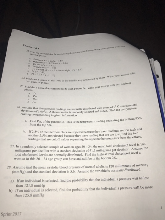 Solved Find the probabilities for each, using the normal | Chegg.com