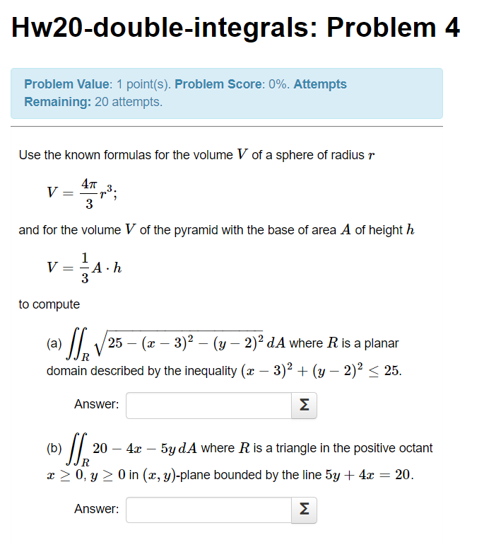 Solved Hw20-double-integrals: Problem 4 Problem Value: 1 | Chegg.com