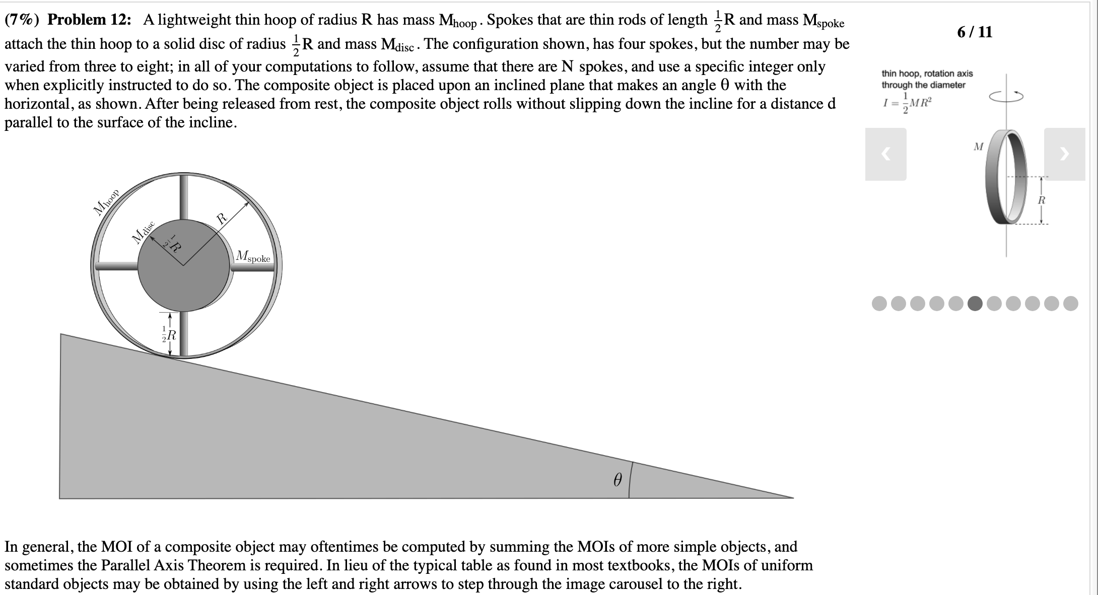 Solved (7\%) Problem 12: A lightweight thin hoop of radius R | Chegg.com