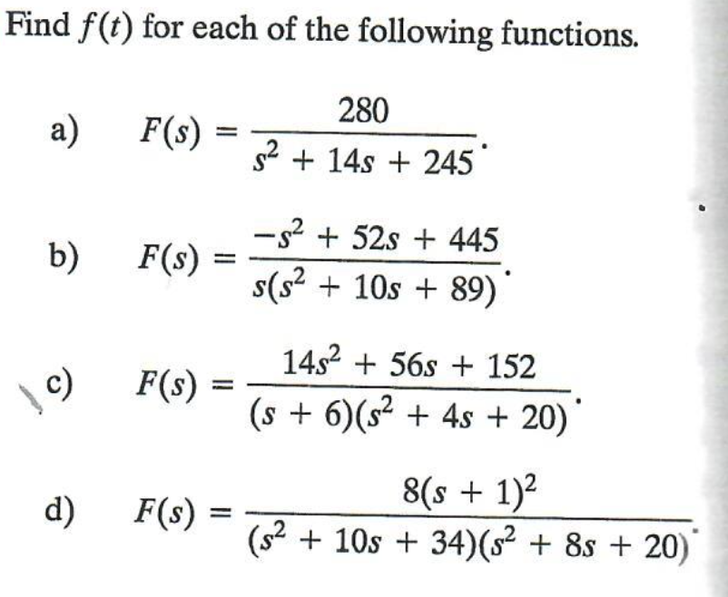 Solved Find f(t) for each of the following functions. a) | Chegg.com