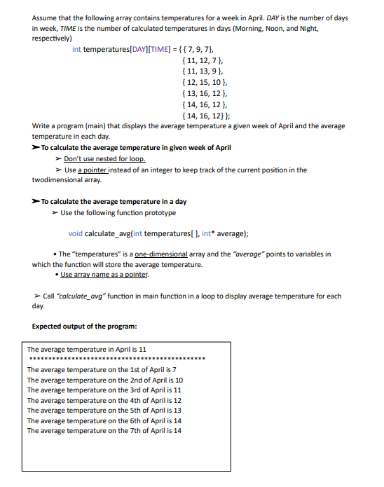 Solved Assume that the following array contains temperatures | Chegg.com