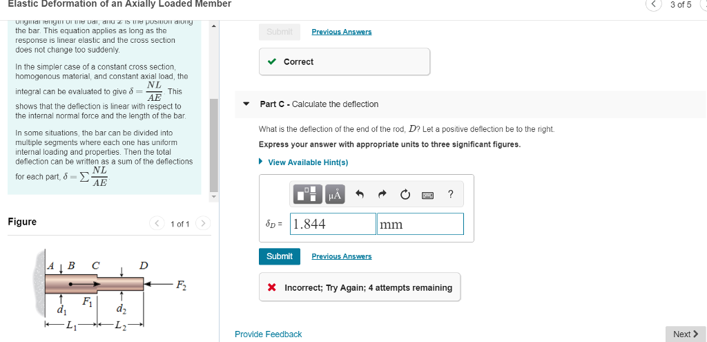 Solved Elastic Deformation of an Axially Loaded Member 3 of | Chegg.com