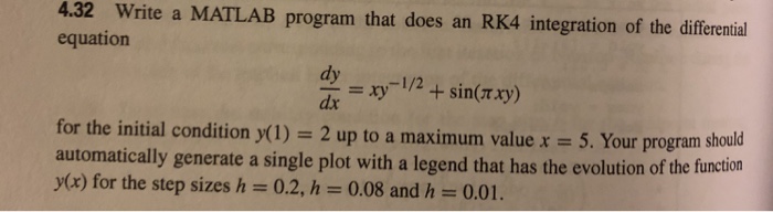 Solved 4.32 Write a MATLAB program that does an RK4 | Chegg.com
